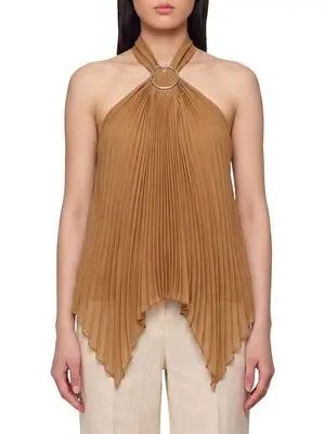 Max Mara MAX MARA Valzer Pleated Polyester Top Brown