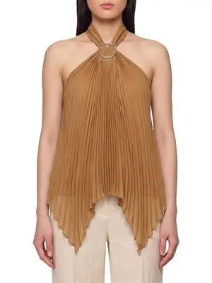 Max Mara Valzer Pleated Polyester Top - Brown