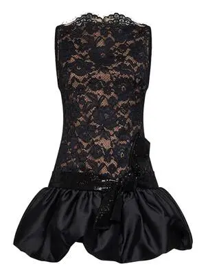 SELF-PORTRAIT Black Lace Mini Dress With Bubble Hem - Multicolor