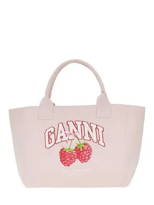 GANNI Printed Canvas Shopping Bag - Pink