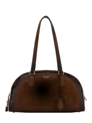 Prada Suede Medium Bowling Shoulder Bag - Brown