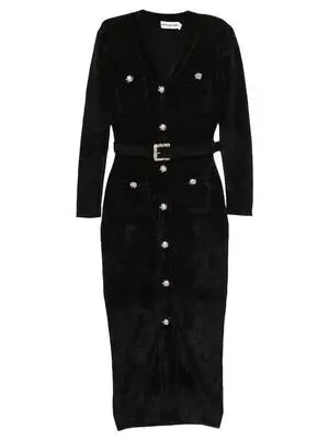 SELF-PORTRAIT V-neck Long Sleeves Midi Dress - Black