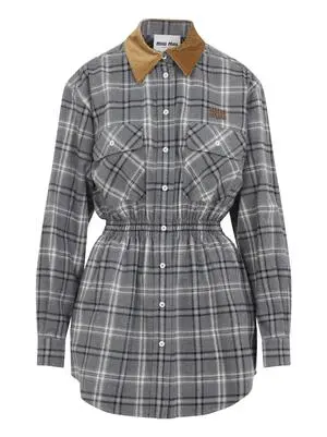 Miu Miu Cotton Checkered Dress - Gray