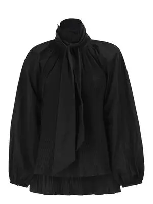 Max Mara Silk-blend Blouse With Neck Bow - Black