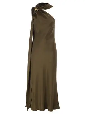 Max Mara Silk One-shoulder Long Dress - Brown