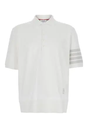 Thom Browne Thom Browne Men White Polo With Classic Collar And 4-Bar Detail On Sleeve In Cotton For Men Multicolor
