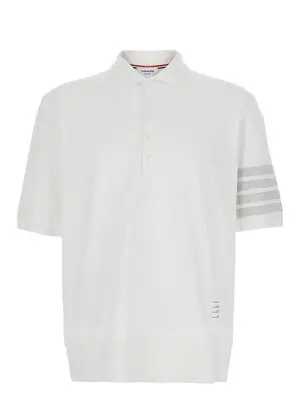 Thom Browne White Polo With Classic Collar And 4-bar Detail On Sleeve In Cotton For - Multicolor