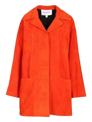 Alaïa Trapeze Suede Coat - Red