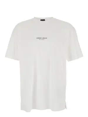 Giorgio Armani Crew Neck T-shirt With Logo Lettering On The Front In Cotton For - White