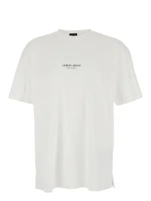 Giorgio Armani Crew Neck T-shirt With Logo Lettering On The Front In Cotton For - White