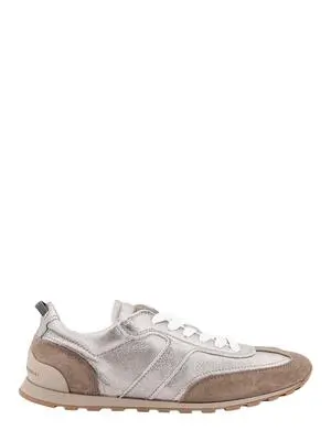 Brunello Cucinelli Laminated Leather And Suede Sneakers - Multicolor