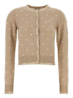 Miu Miu Cashmere Cardigan With Appliques - White