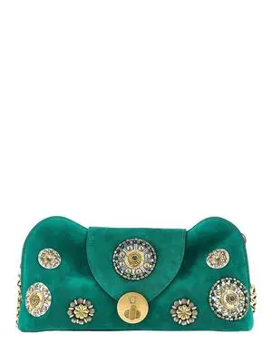 Versace Embroidered Suede Leather Vivian Clutch - Green