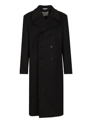Balenciaga Tailored Long Double Wool Trench Coat - Black