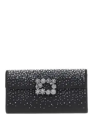 ROGER VIVIER Efflorescence Satin Pouch With Rhinestones - Black
