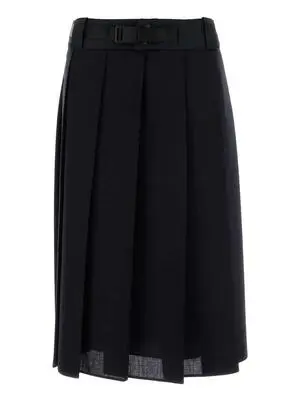 Prada Pleated Virgin Wool Midi Skirt - Blue