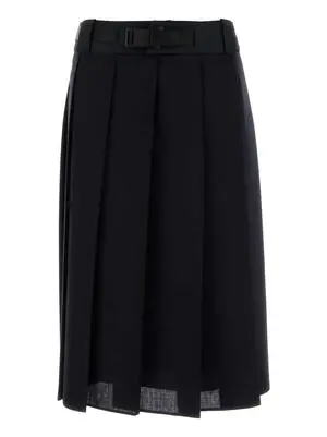 Prada Pleated Virgin Wool Midi Skirt - Blue