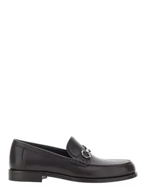 FERRAGAMO Loafers With Metallic Gancini Detail On The Front In Leather - Brown