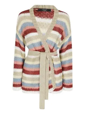 Max Mara Striped Linen Cardigan - Red