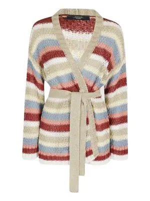 Max Mara Striped Linen Cardigan - Red