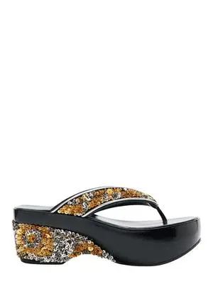 Dries Van Noten Sequined Wedge Flip-flop Sandals - Black