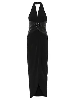 Andamane Halterneck Evening Dress With Leather Paneling - Black