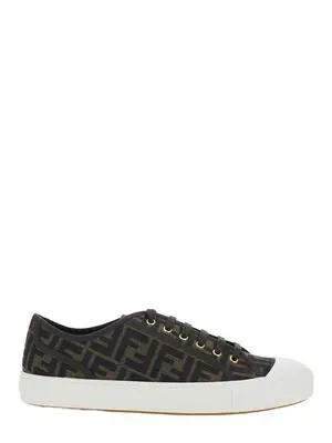 Fendi Brown Sneaker With All-over Ff Motif In Fabric - Multicolor