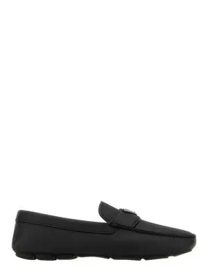 Prada Leather Loafers With Triangle Logo - Black