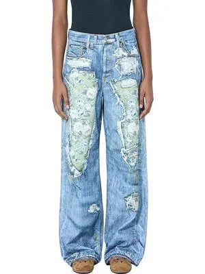 Acne Studios Distressed Floral Patchwork Jeans - Blue