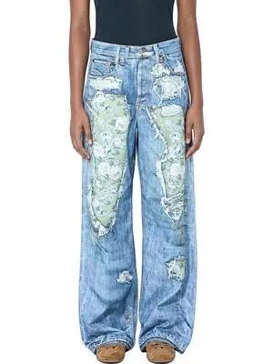 Acne Studios Distressed Floral Patchwork Jeans - Blue