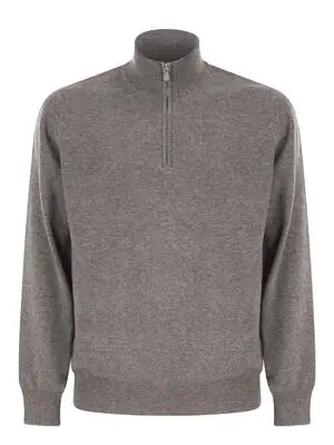 Brunello Cucinelli Cashmere Turtleneck Sweater With Zipper - Gray
