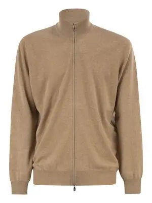 Brunello Cucinelli High-necked Cashmere Cardigan With Zip - Brown