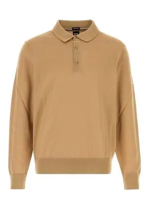 BOSS Camel Wool Polo Shirt - Brown