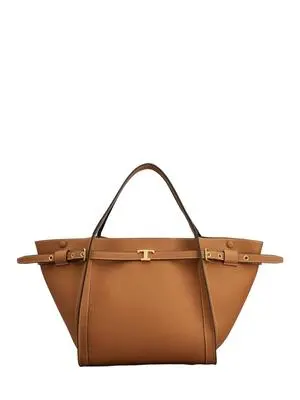 TOD'S T Signature Small Shopping Bag In Leather - Brown