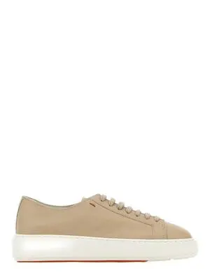 Santoni Beige Leather Clean Sneakers - Brown