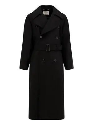 Saint Laurent Certified Wool Coat With Belt - Multicolor