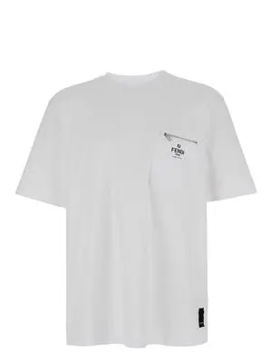 Fendi T-shirt With Logo Print On The Front In Cotton - White