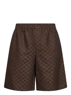 Gucci Brown Linen Blend Gg Canvas Shorts - Multicolor