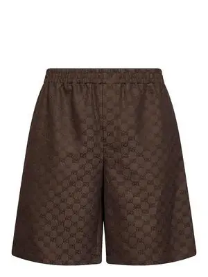 Gucci GUCCI Brown Linen Blend GG Canvas Shorts Multicolor