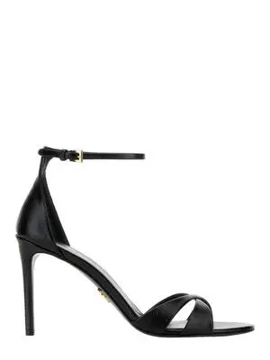 Prada Saffiano Leather Heeled Sandals - Black