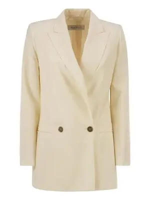 Max Mara MAX MARA Pure Virgin Wool Tailored Double-Breasted Blazer Cream