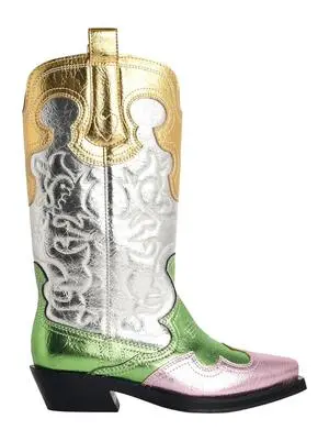 GANNI GANNI Western Embroidered Mid Calf Boots Multicolor