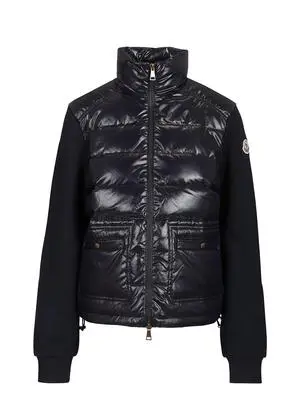 Moncler Padded Nylon Laqué And Cotton Blend Zip-up Sweatshirt - Blue
