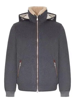 Brunello Cucinelli Hooded Bomber Jacket In Wool And Shearling - Multicolor