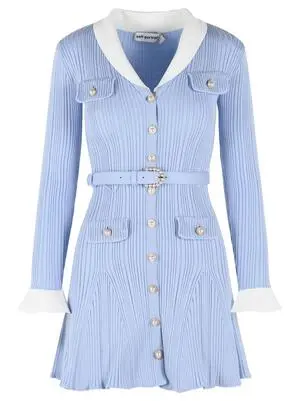 SELF-PORTRAIT Ribbed Viscose Blend Mini Dress - Blue