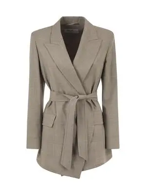 Max Mara Mxmnasello Prince Of Wales Tailored Blazer With Belt - Brown