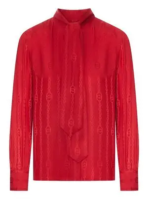 Gucci Jacquard Silk Shirt With Gg Cross Chain - Red