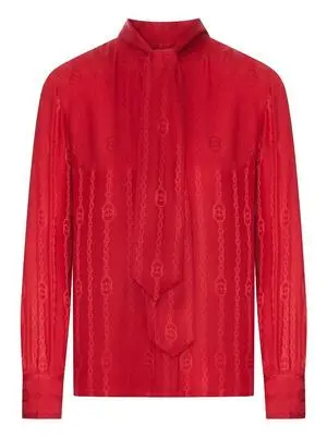 Gucci Jacquard Silk Shirt With Gg Cross Chain - Red