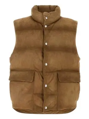 Prada Biscuit Suede Sleeveless Down Jacket - Brown