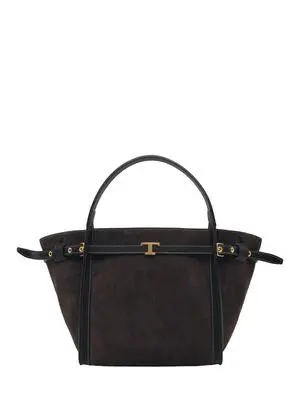 TOD'S T Signature Suede Shopping Bag - Brown